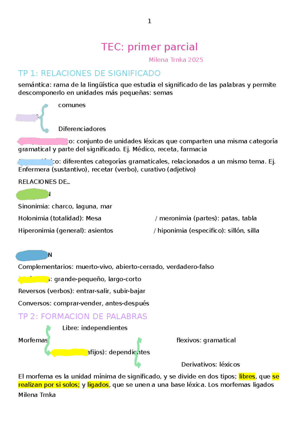 TEC 1: Resumen de Relaciones de Significado y Formación de Palabras ...
