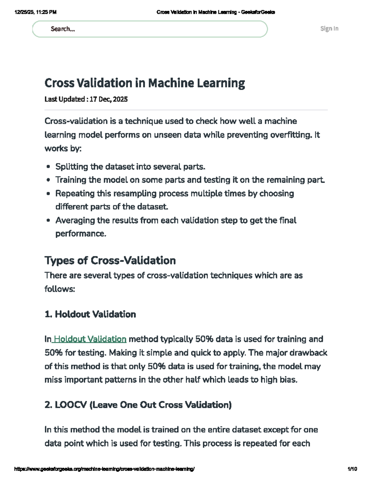 Cross Validation Techniques in Machine Learning (ML101) - Studocu
