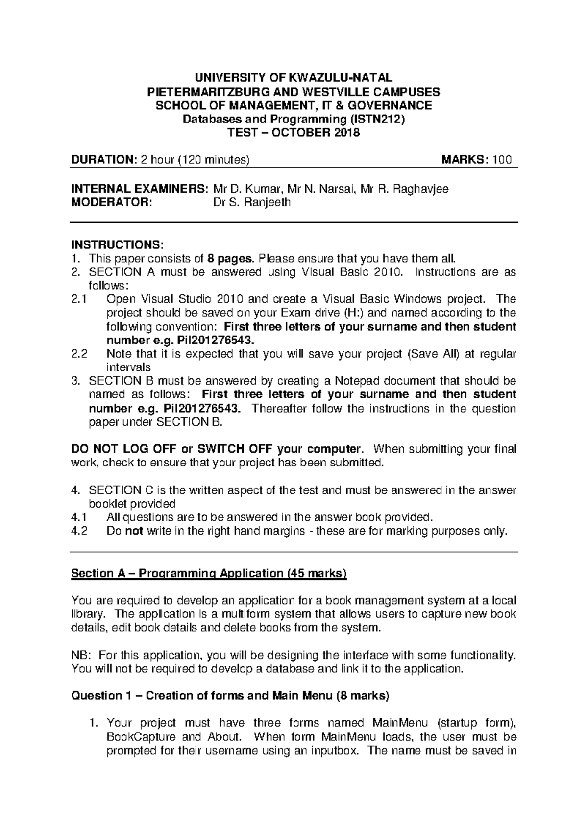 2018 ISTN212 Databases & Programming Practical Test Notes - Studocu