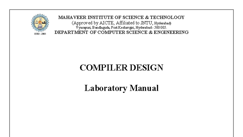 Compiler Design Lab Manual IV B.Tech I Sem R22 Regulation - Studocu