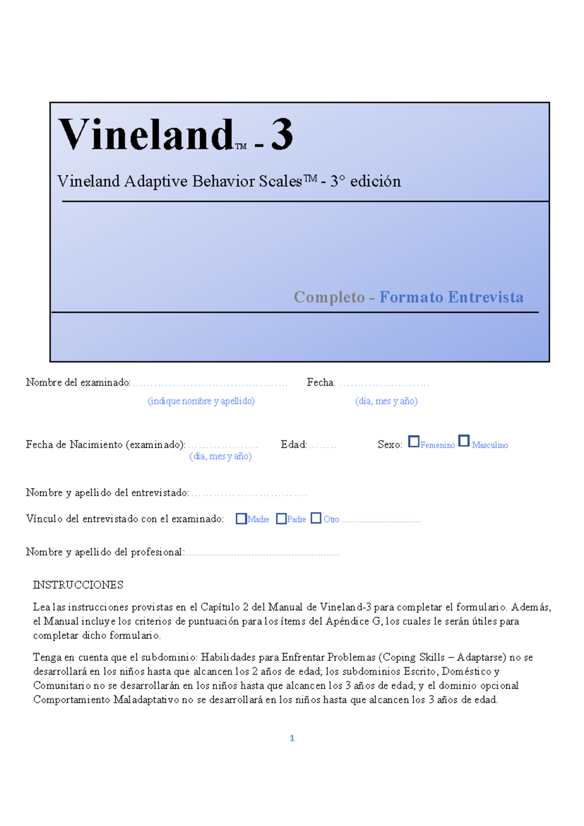 Guía Completa para el Protocolo Vineland-3: Formato Entrevista - Studocu