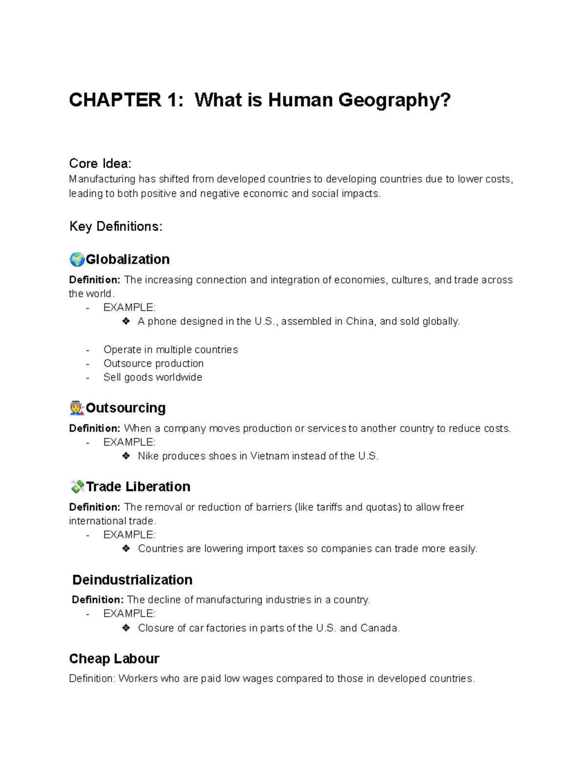 Envsocty 1HB3 Chapter 1: Human Geography & Global Manufacturing Shifts ...