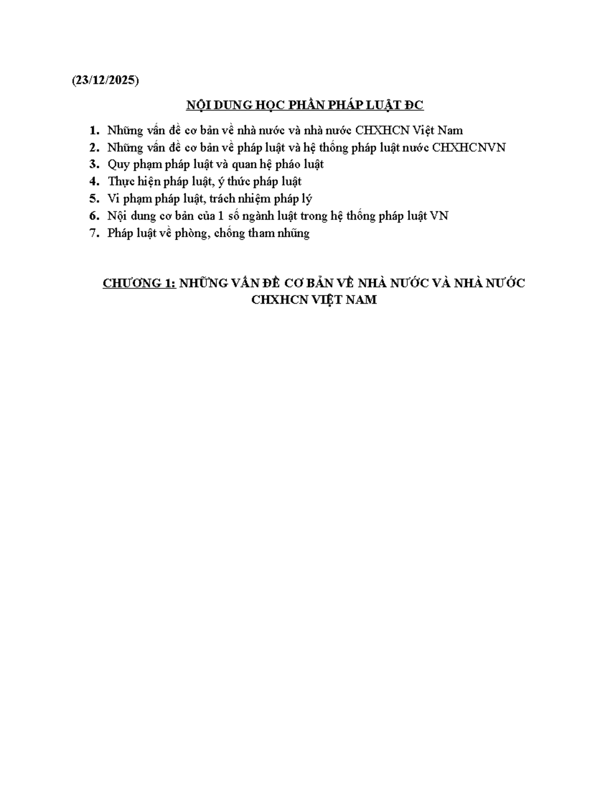 PHÁP LUẬT ĐC - Bài Tập Handout và Nội Dung Chương 1 - Studocu