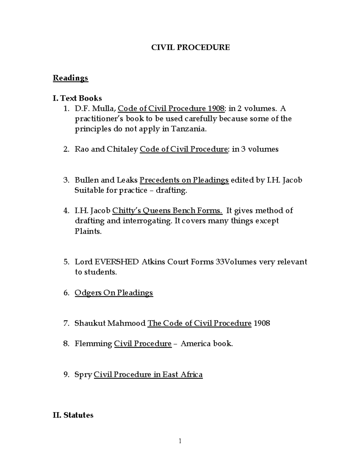 Civil Procedure II - Lecture Notes on Key Concepts and Principles - Studocu