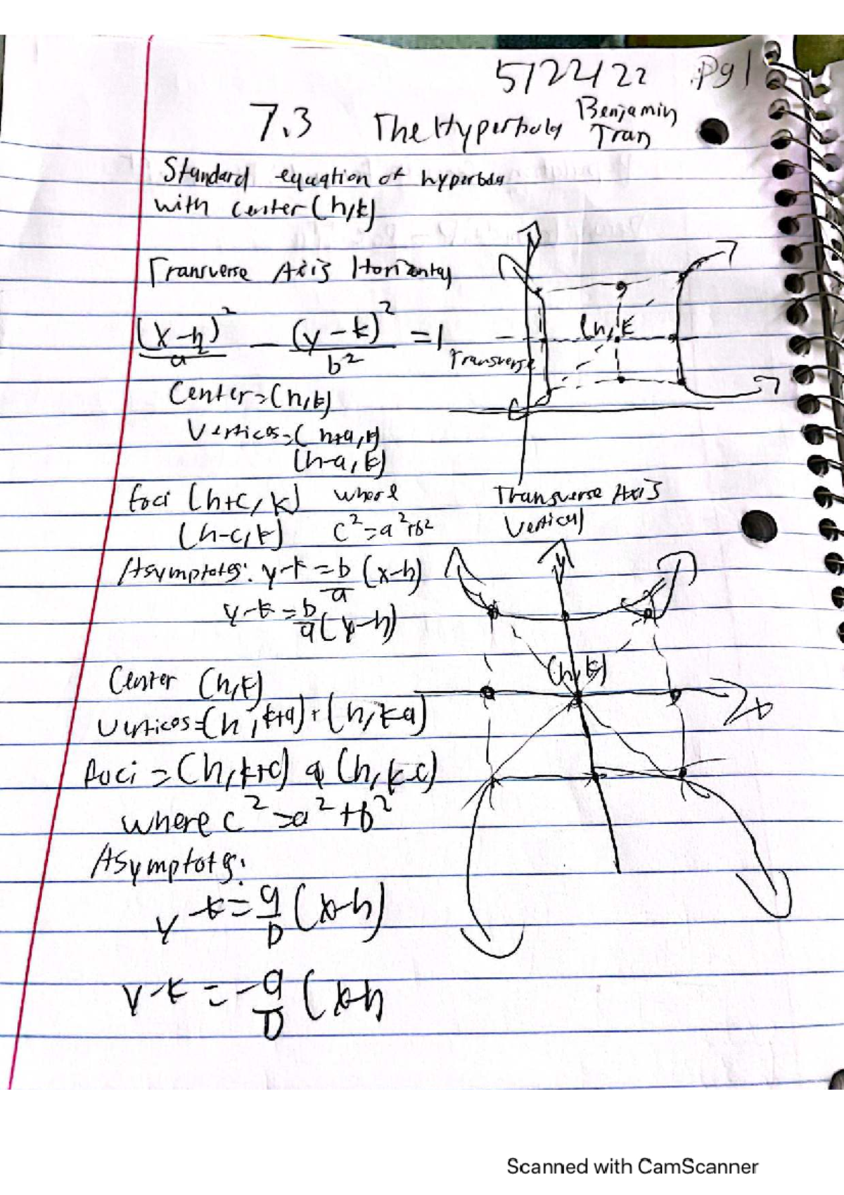 Py 7.3 Hyperbola Standard Equation Analysis and Graphing - Studocu