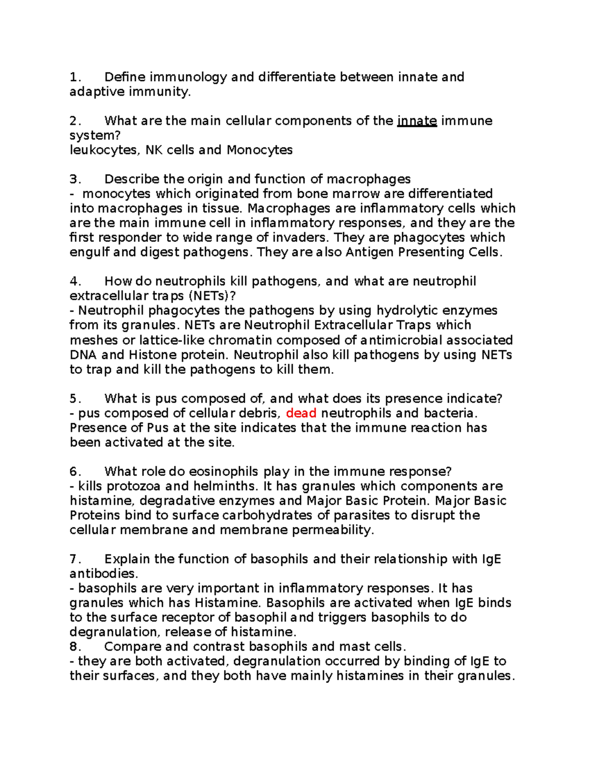 Immunology Overview: Innate vs Adaptive Immunity Explained - Studocu