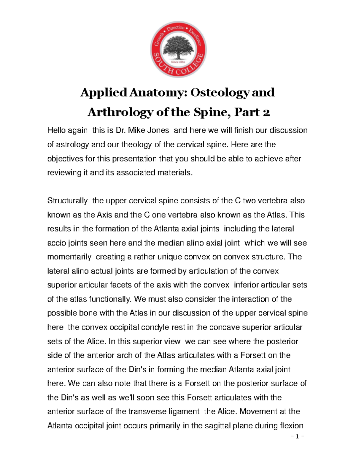 Applied Anatomy: Osteology & Arthrology of the Spine (Part 2) - Studocu