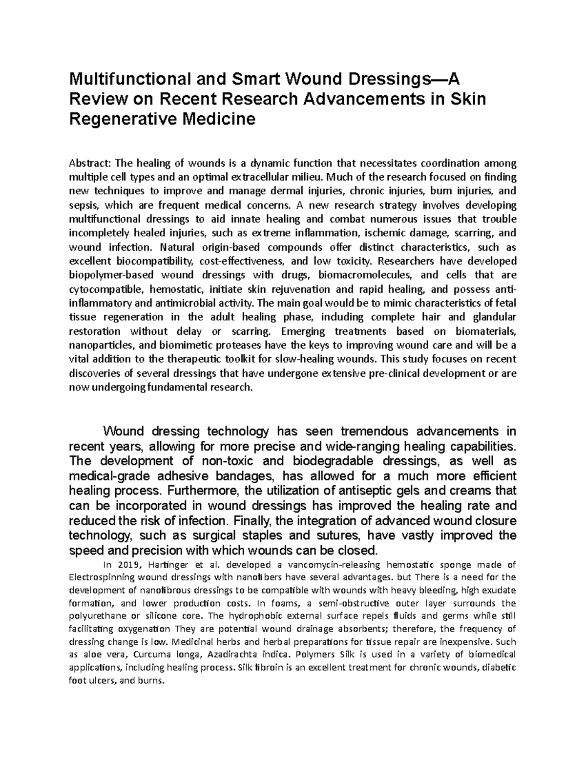 Multifunctional Wound Dressings: Reflective Journal on Recent Advances ...