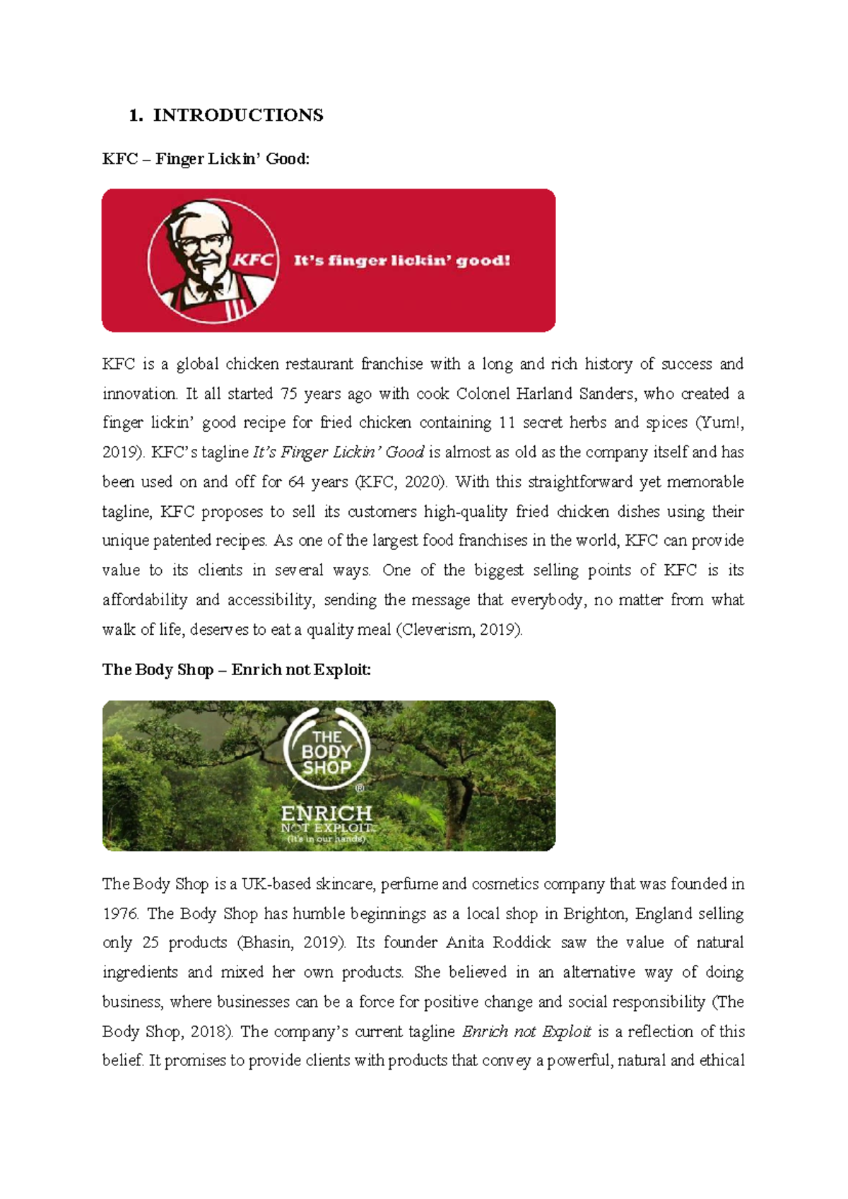 Company Tagline Analysis - KFC and The Body Shop - 1. INTRODUCTIONS KFC ...