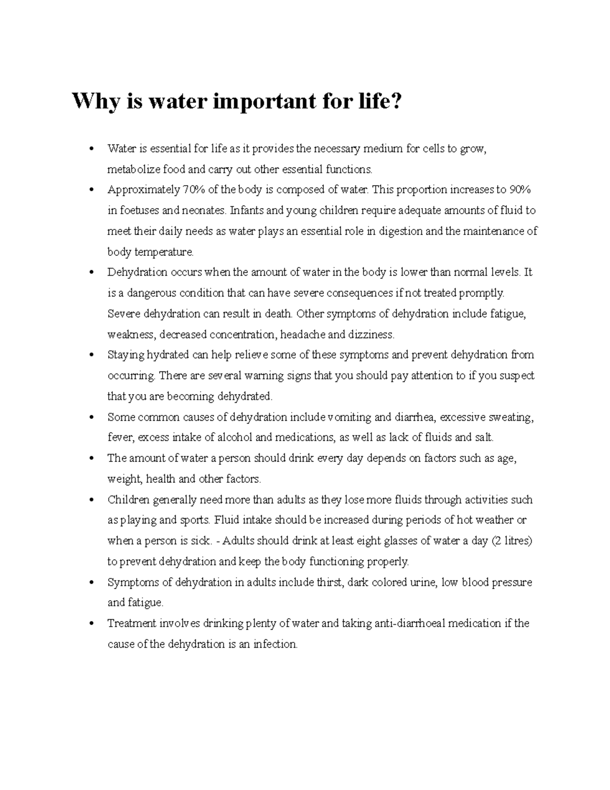 The Essential Role of Water in Life and Health - Studocu