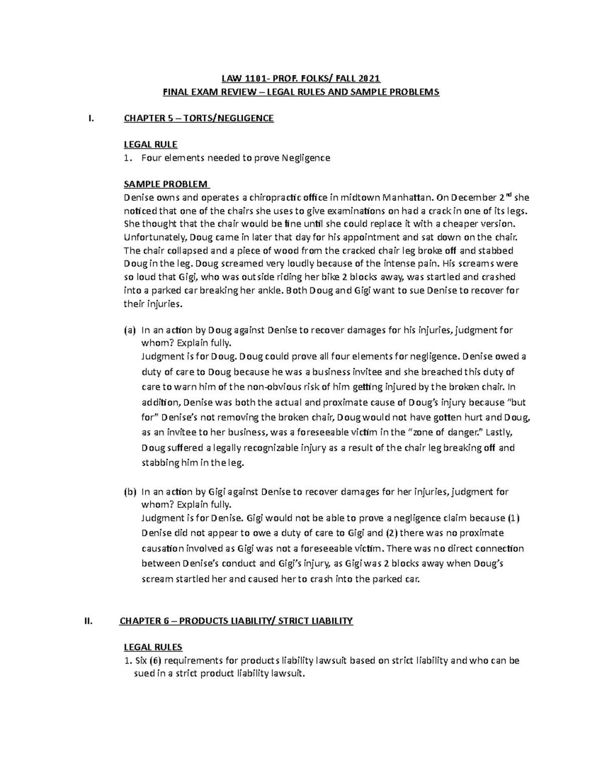 FALL 2021 - Final EXAM Review Packet - LAW 1101 - LAW 1101- PROF. FOLKS ...