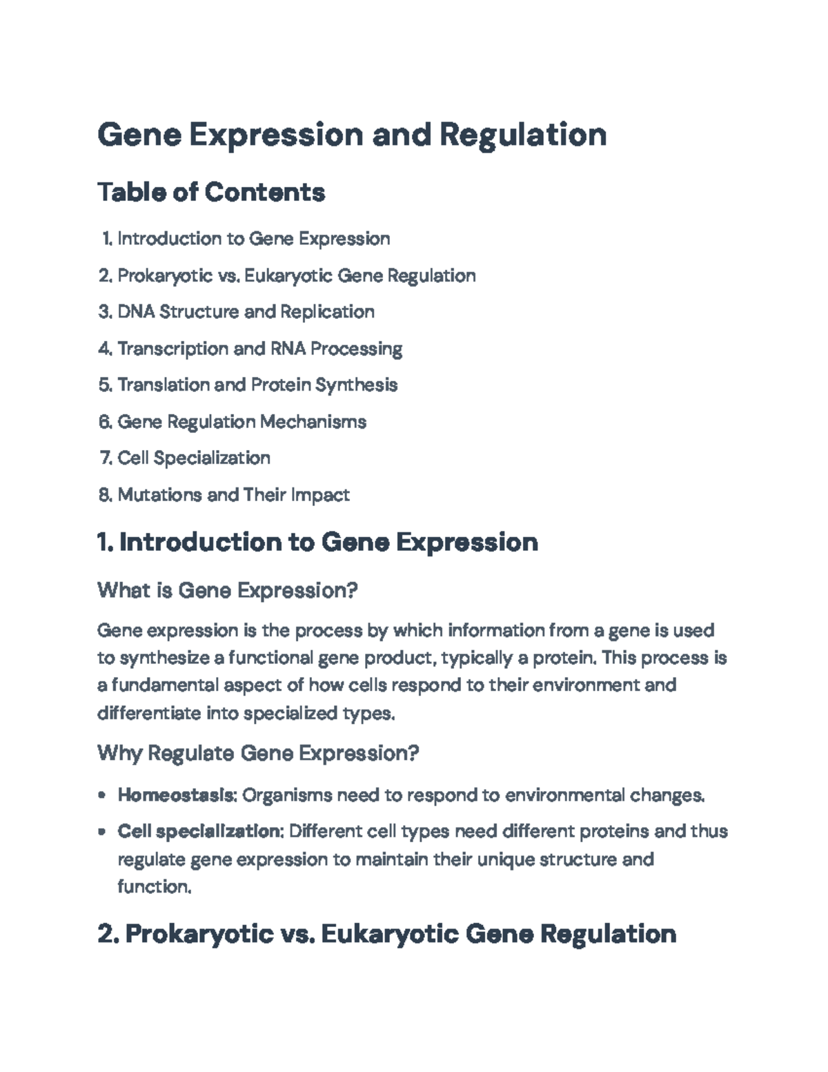 Gene Expression and Regulation Overview for Biology 101 Final Exam ...