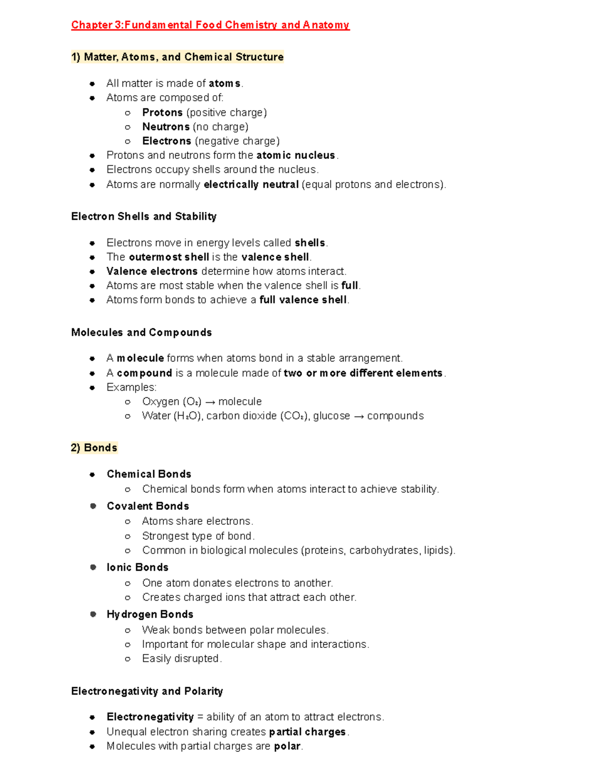 Biology-3: Chapter 3 - Fundamental Food Chemistry & Anatomy - Studocu