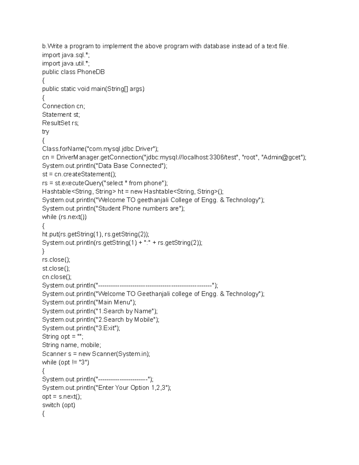 Week-13B - about java codes - b a program to implement the above ...