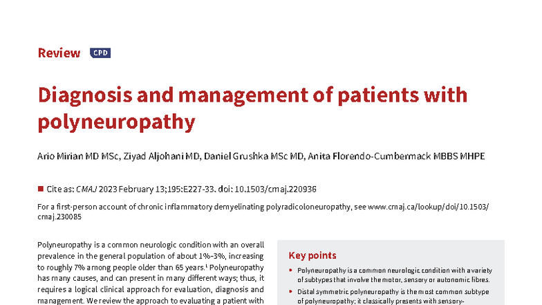 Review of CPD: Diagnosis & Management of Polyneuropathy - Studocu
