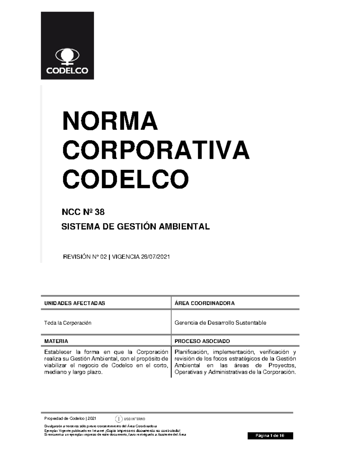 NCC 38 REV02 - Sistema de Gestión Ambiental de Codelco - Studocu
