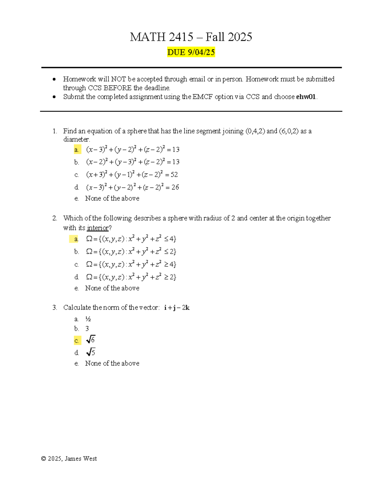 MATH 2415 Fall 2025 Ehw01 - First Homework Assignment - Studocu