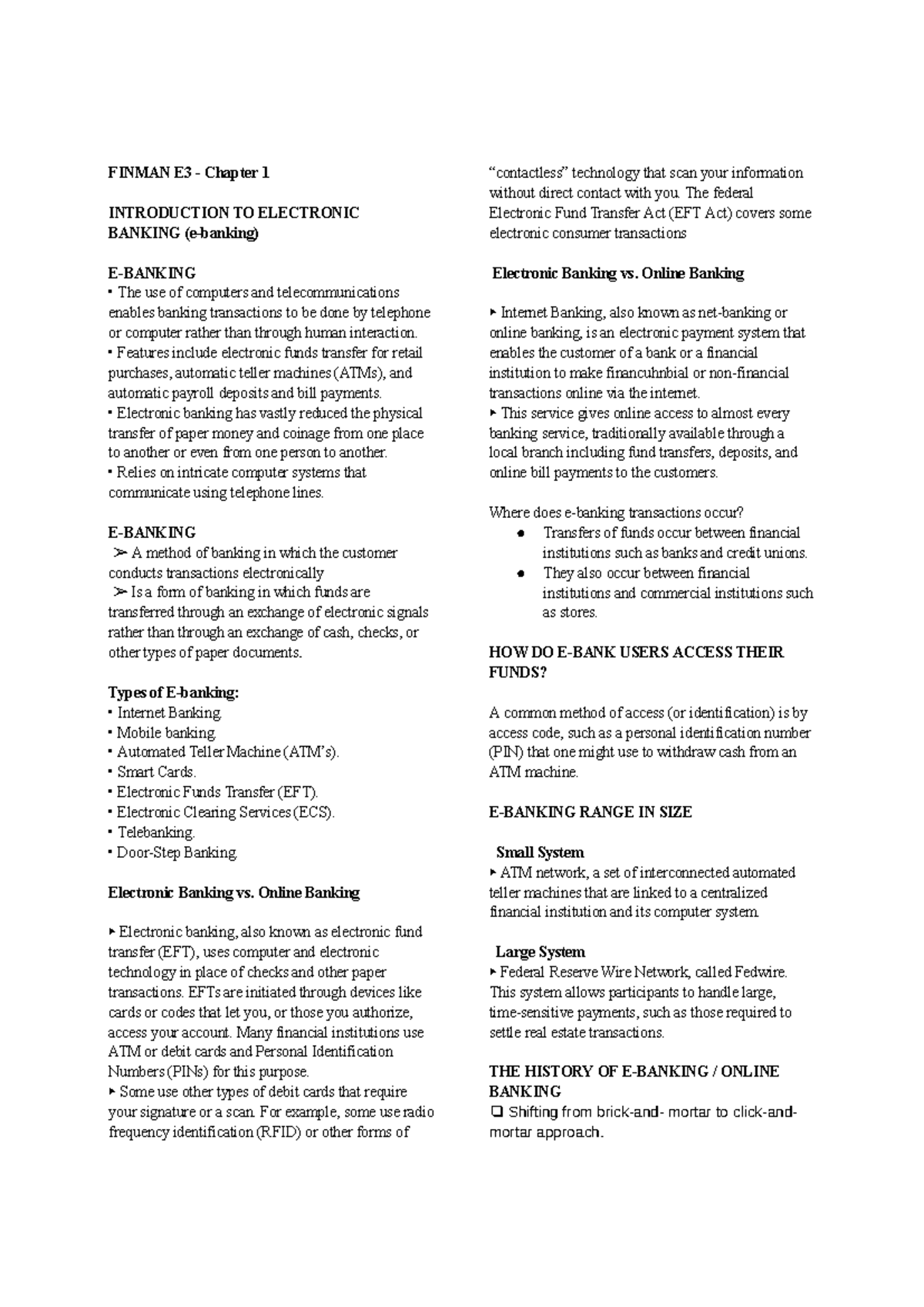 E3-REV-EYY - Chapter 1: Introduction to Electronic Banking - Studocu