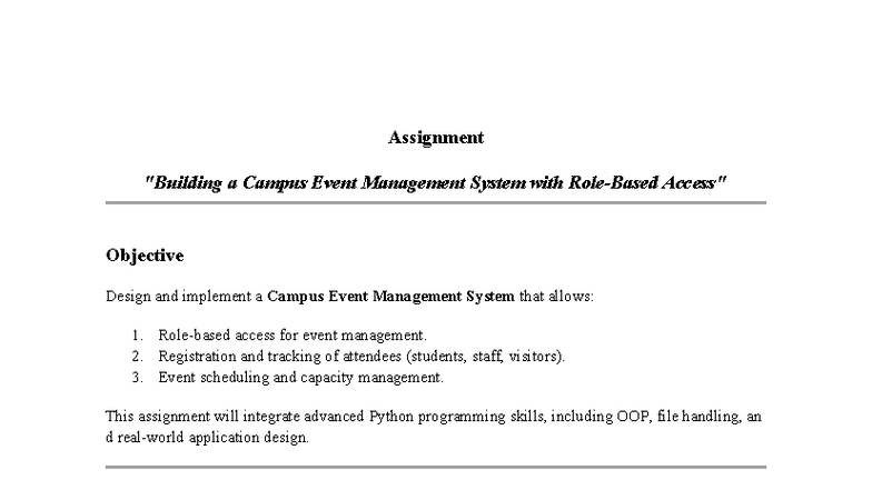 Assignment - Campus Event Management System Design and Implementation ...