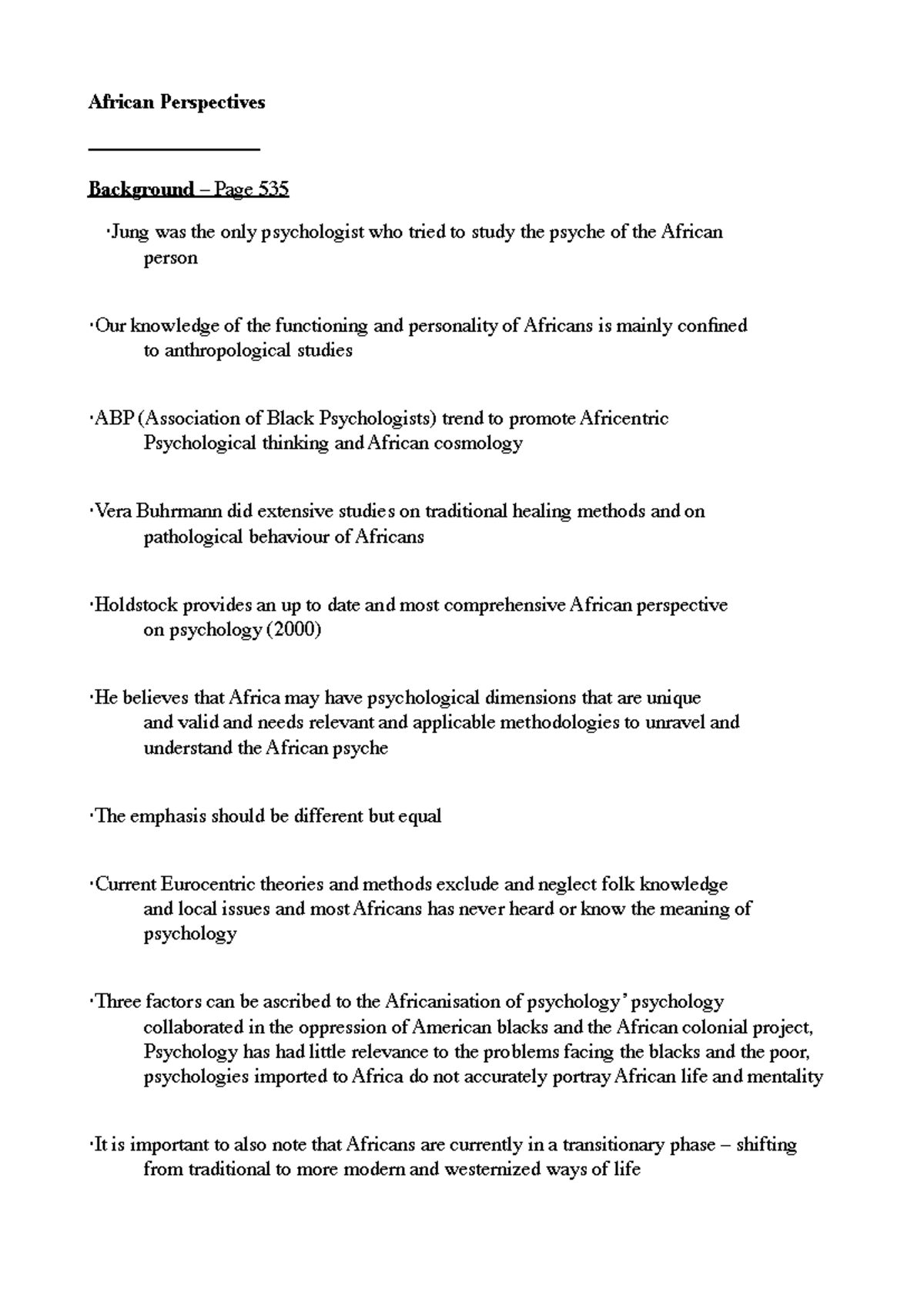 African Perspectives on Personality Theory: A Holistic Approach - Studocu