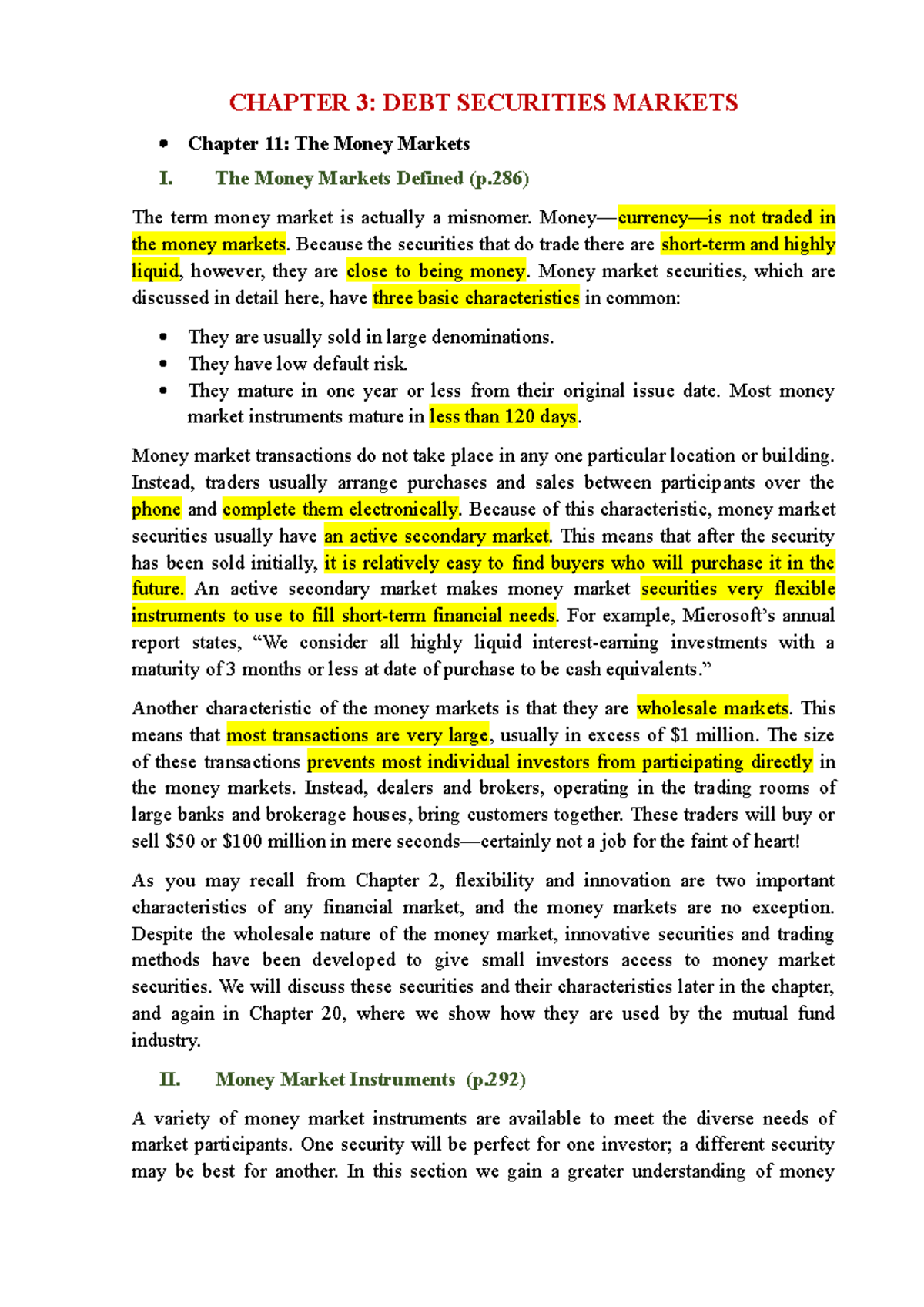 TA Lecture Notes for Chapter 3: Debt Securities Markets - Studocu