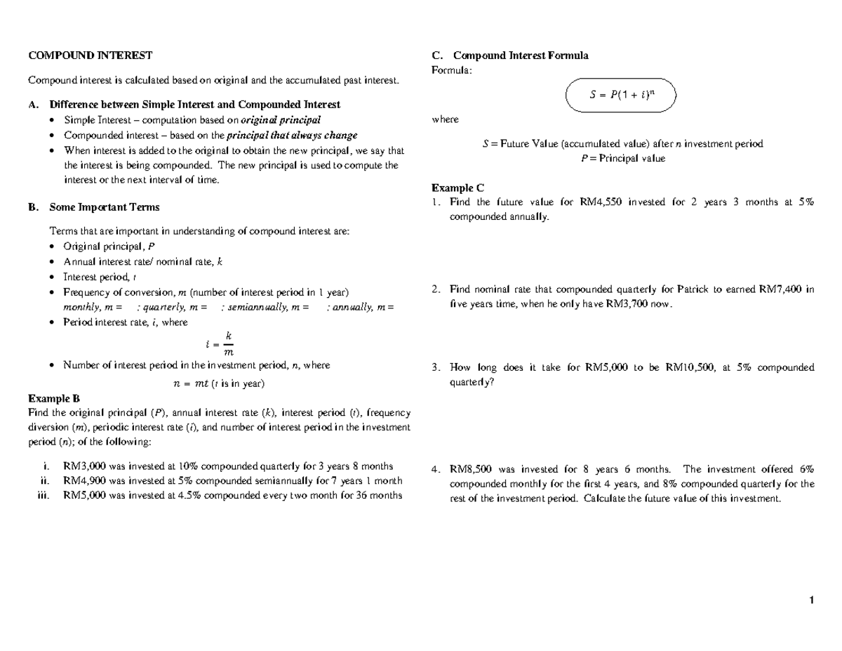 Compound Interest - yehaa - 1 COMPOUND INTEREST Compound interest is ...