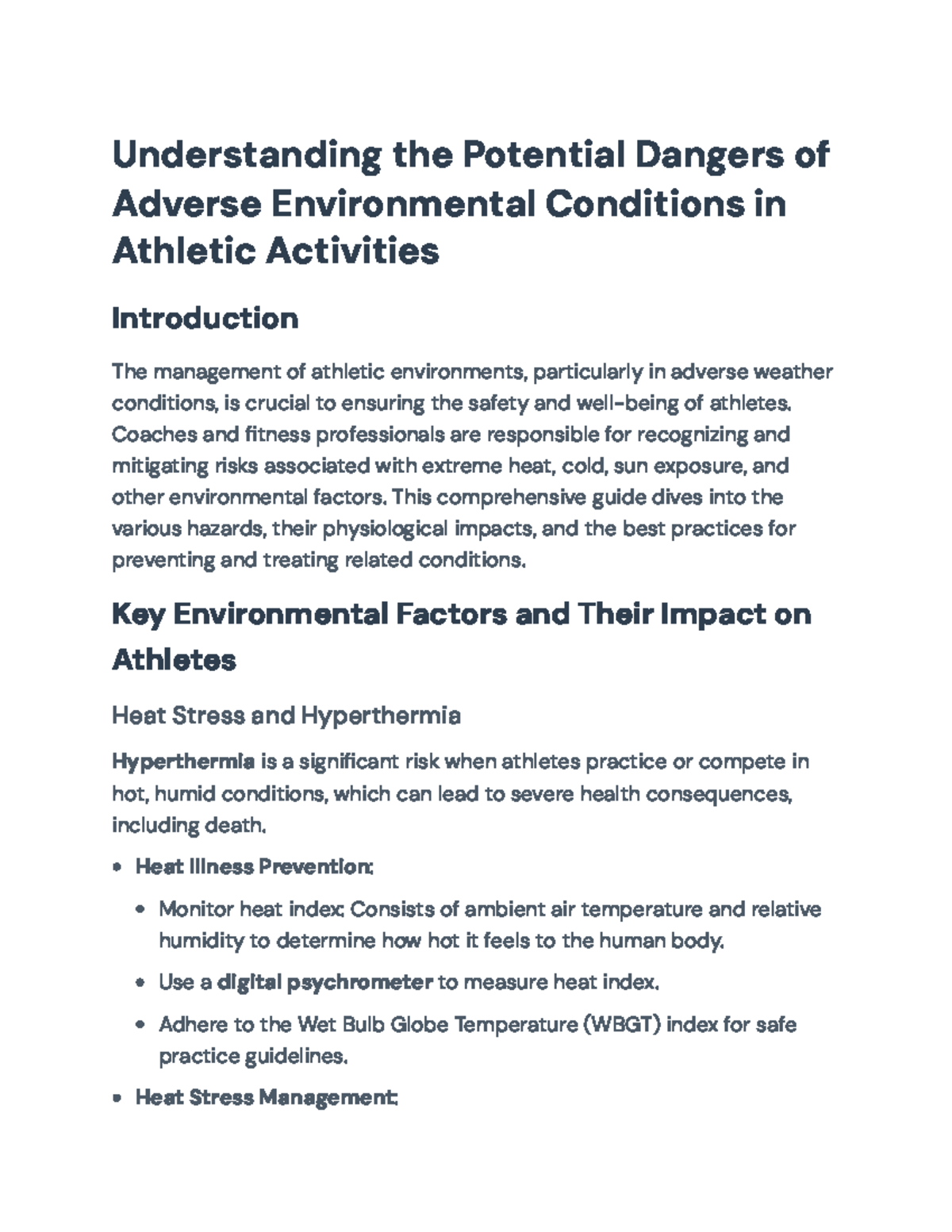 Managing Environmental Risks in Athletic Activities: A Comprehensive ...