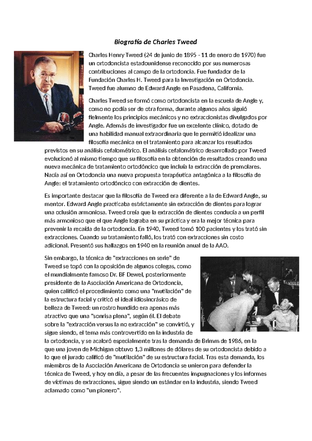 Biografía de Charles H. Tweed: contribuciones a la ortodoncia - Studocu