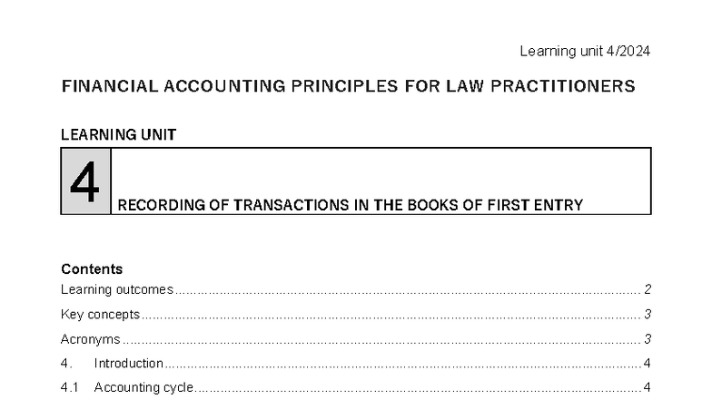 FAC1503 2024 Learning Unit 4: Recording Transactions in First Entry ...