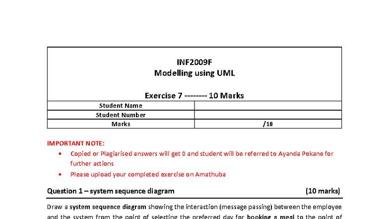 INF2009F - UML Modelling Exercise 7: System Sequence Diagram - Studocu