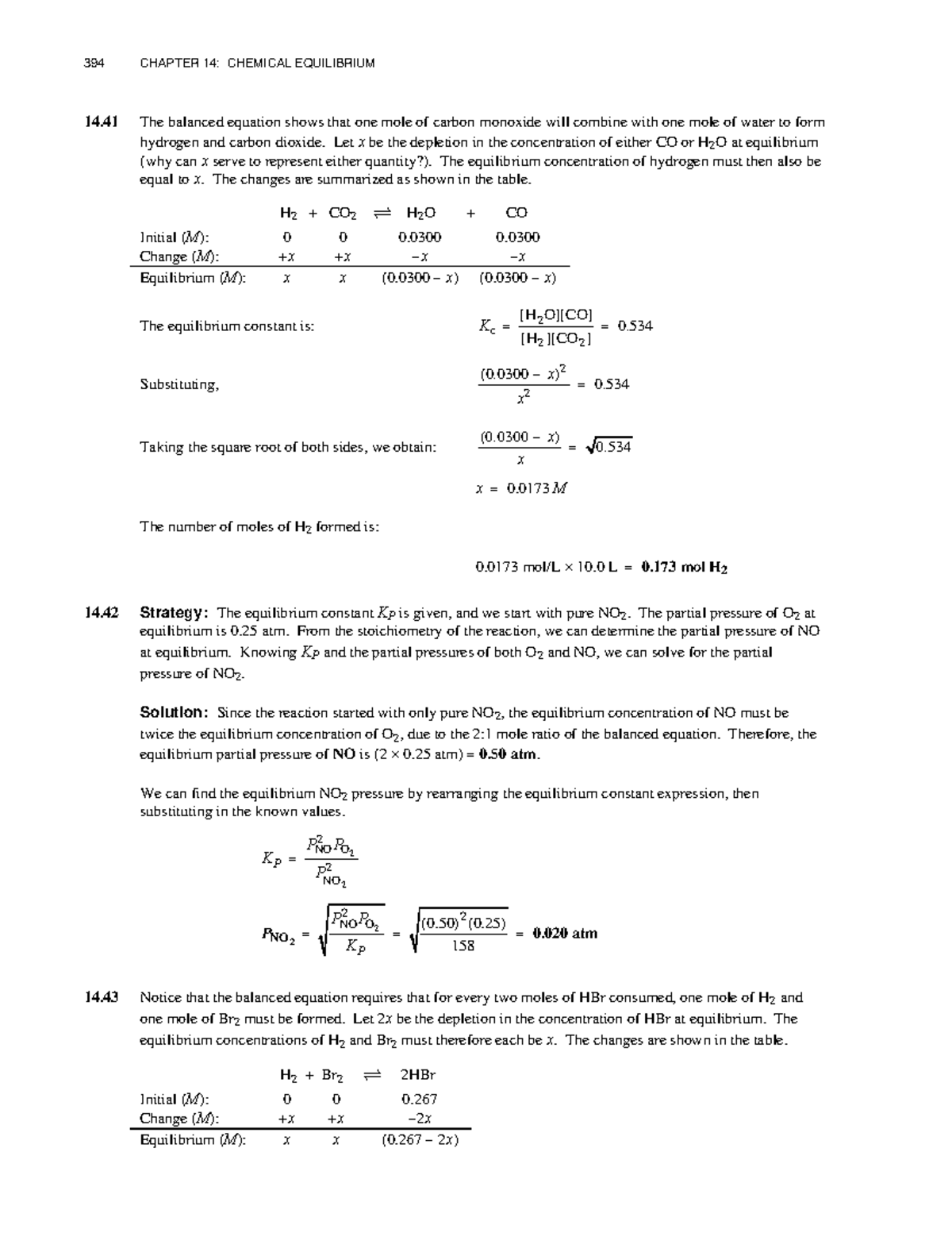 394 CHEMISTRY CHAPTER 14: CHEMICAL EQUILIBRIUM SOLUTIONS - Studocu