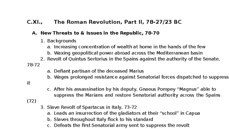 The Roman Revolution: Key Events and Challenges (Part II, 78-27 BC ...