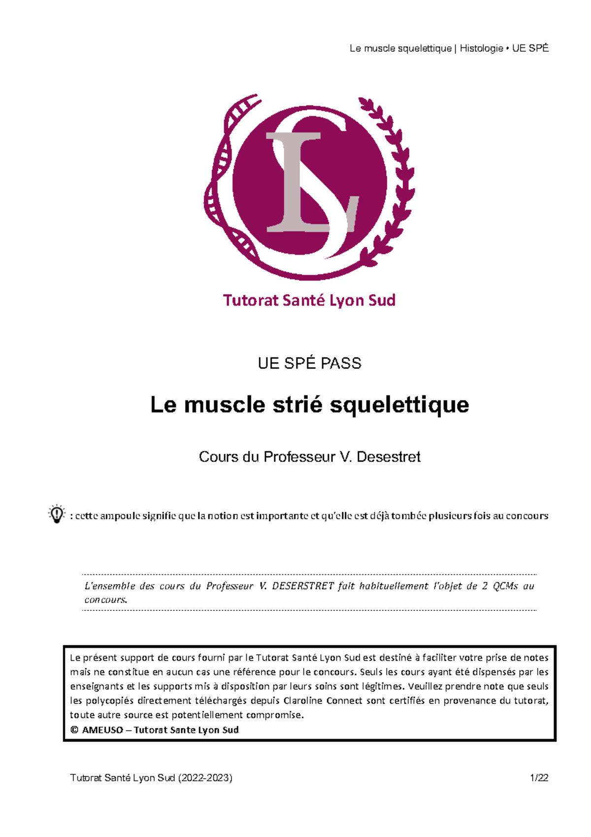 1. Muscle strié squelettique - Le muscle squelettique | Histologie • UE ...