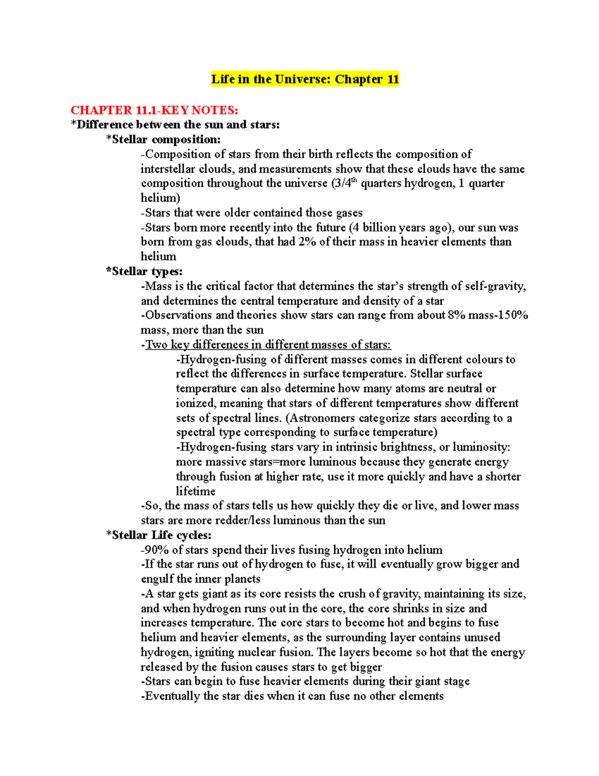 Life in the Universe - Chapter 11 Study Notes (Astronomy) - Studocu
