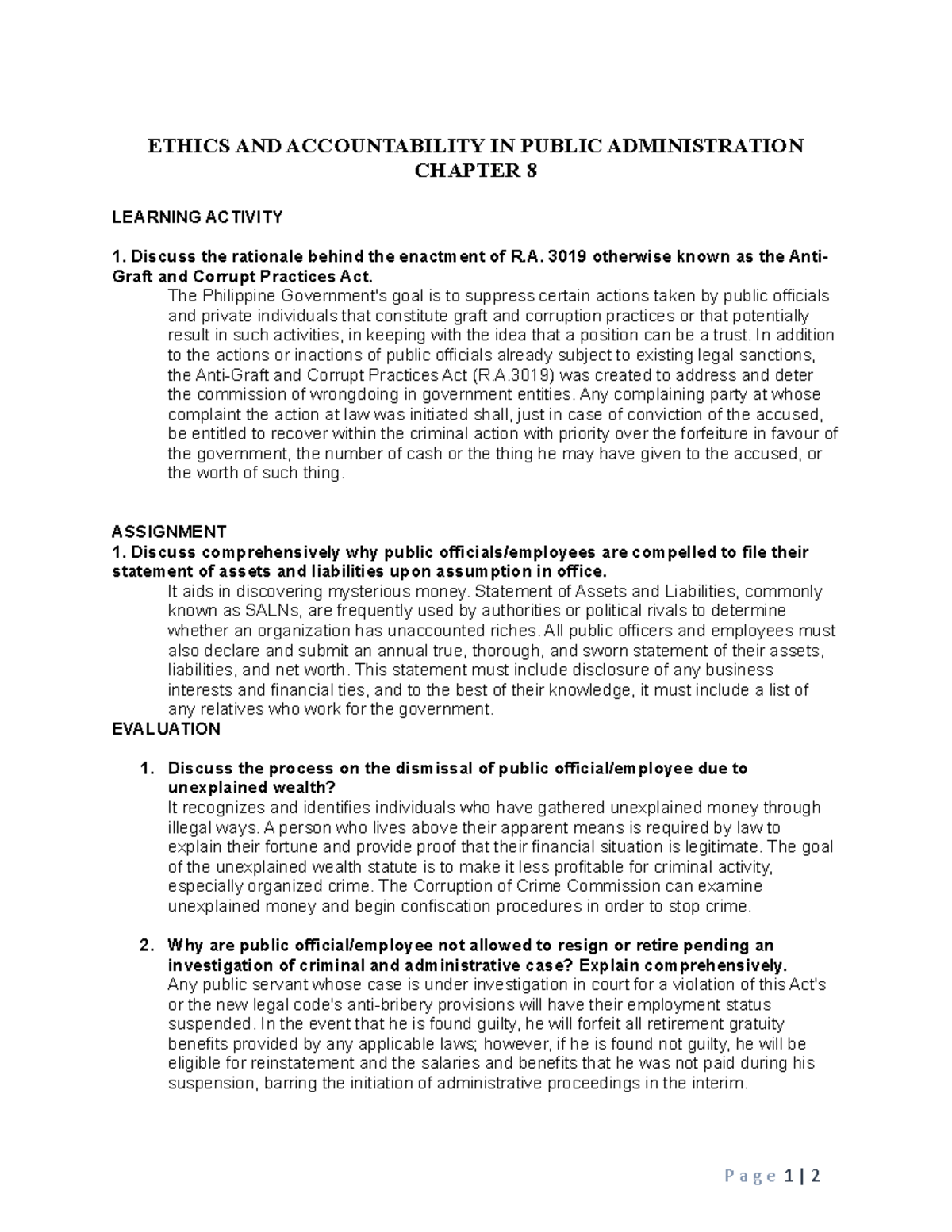 Ethics and Accountability in Public Admin: Chapter 8 Overview - Studocu