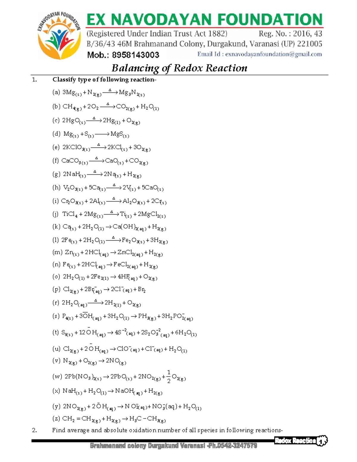 Bf7fc159 cca4 4f9f b180 ec828585 b945 - 1 Balancing of Redox Reaction 1 ...