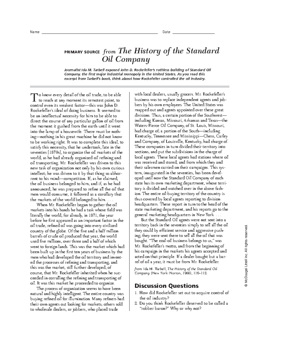 Analysis of John D. Rockefeller's Strategies in the Oil Industry (HIST ...