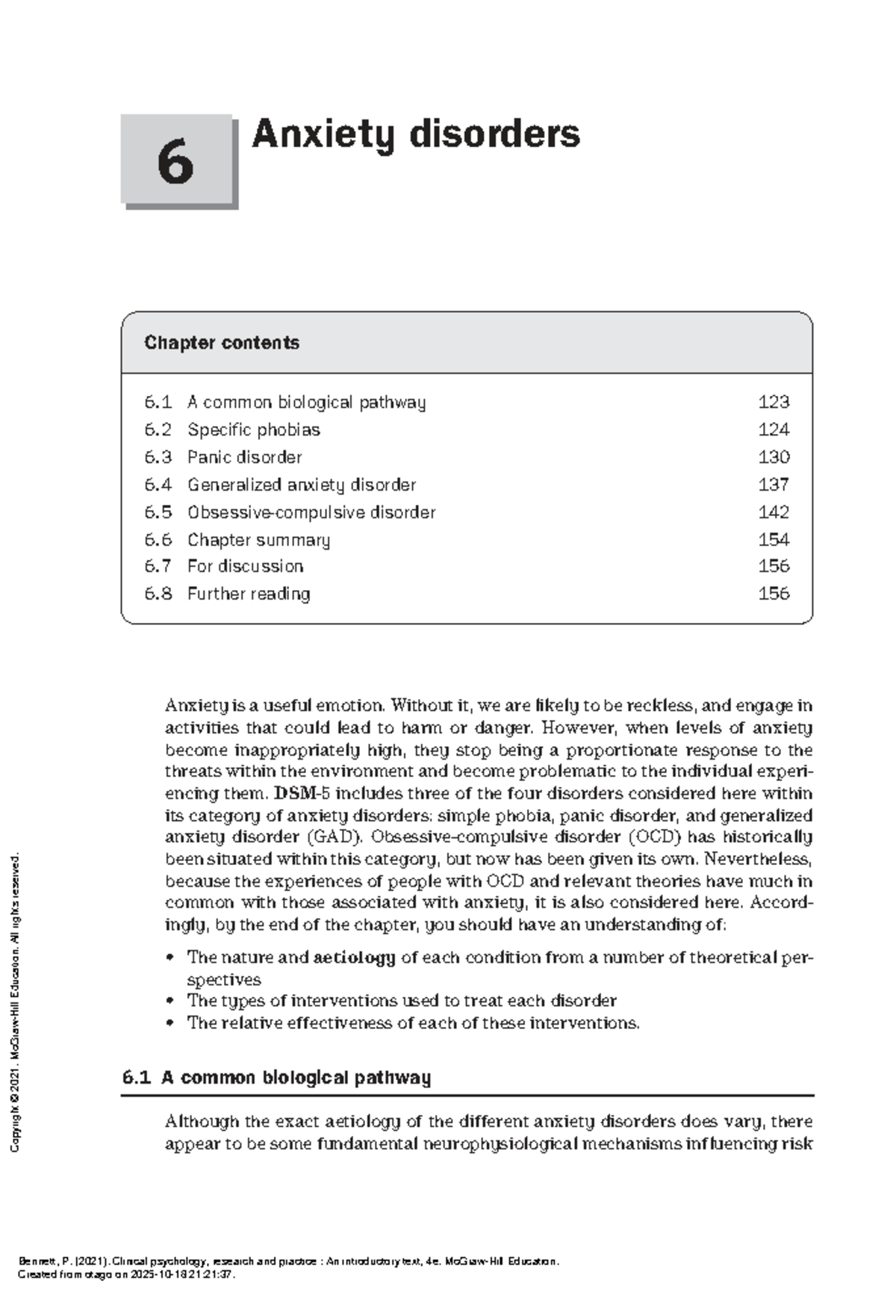 Anxiety Disorders Overview - Chapter 6 (Clinical Psychology 4e) - Studocu