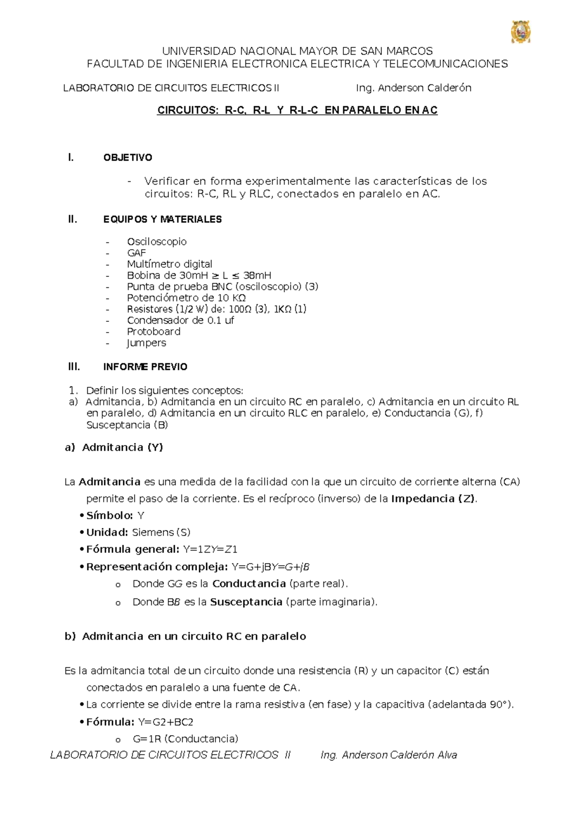 Informe de Laboratorio: Circuitos Eléctricos II - ELE II 4bb w - Studocu