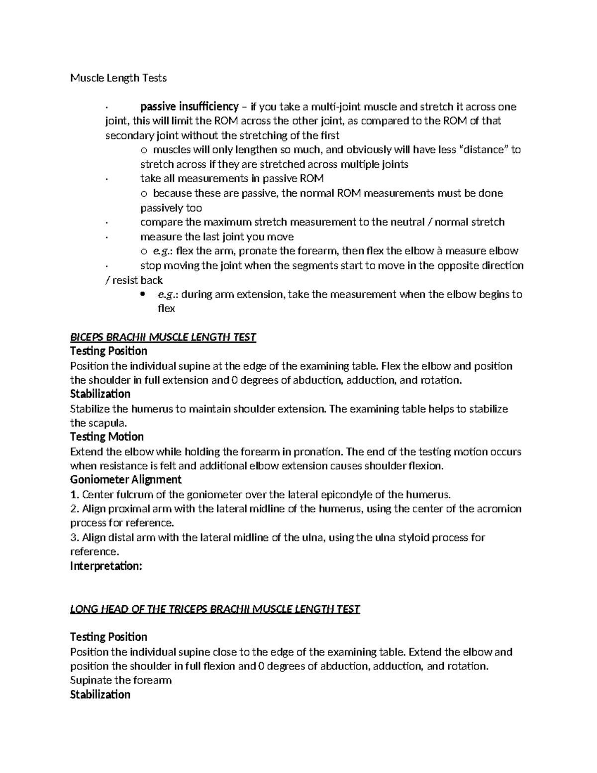 Muscle Length Tests - Quiz Prep for Kinesiology 101 - Studocu