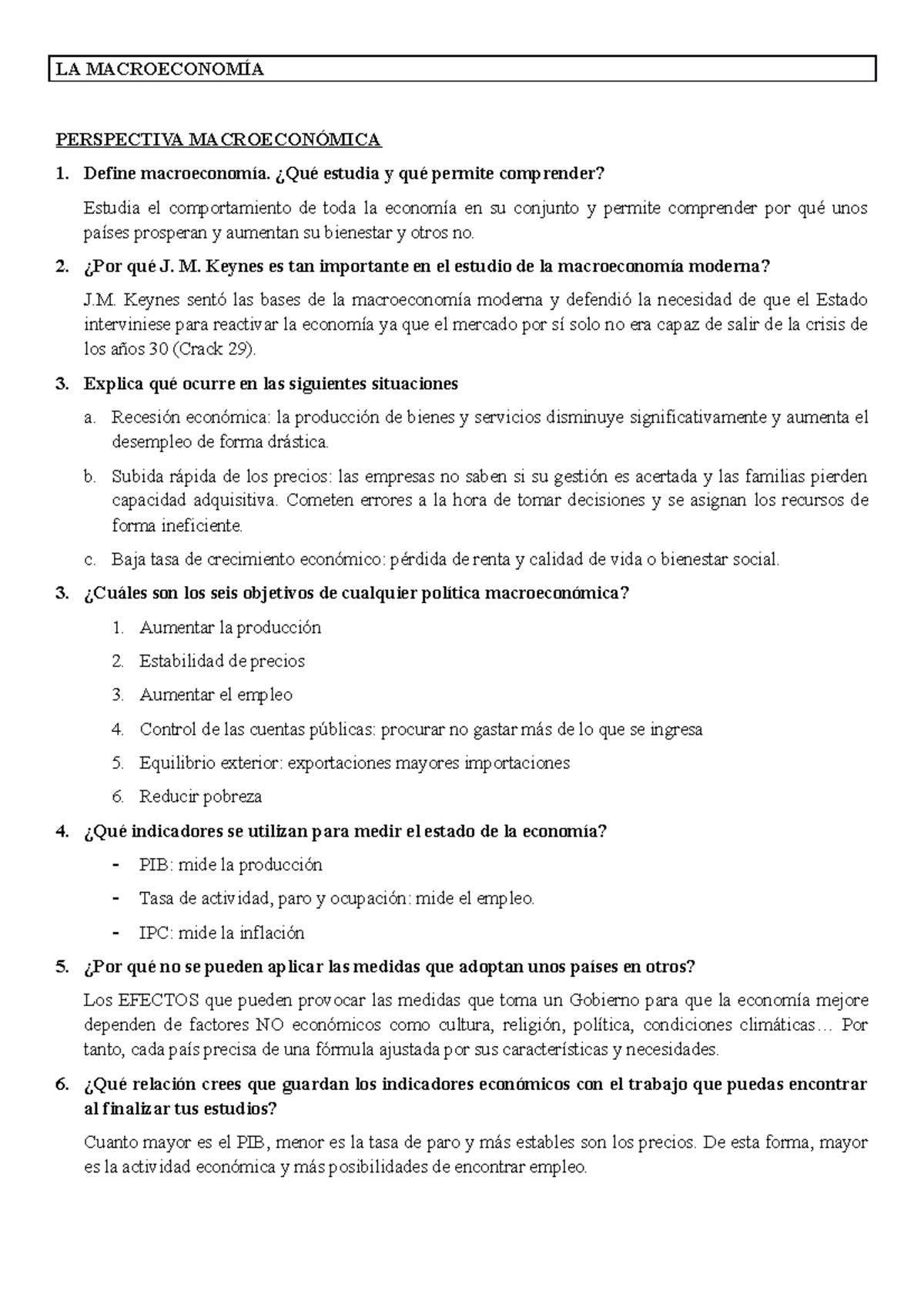 Ejercicios Resueltos PD2 - LA MACROECONOMÍA PERSPECTIVA MACROECONÓMICA Define macroeconomía ...