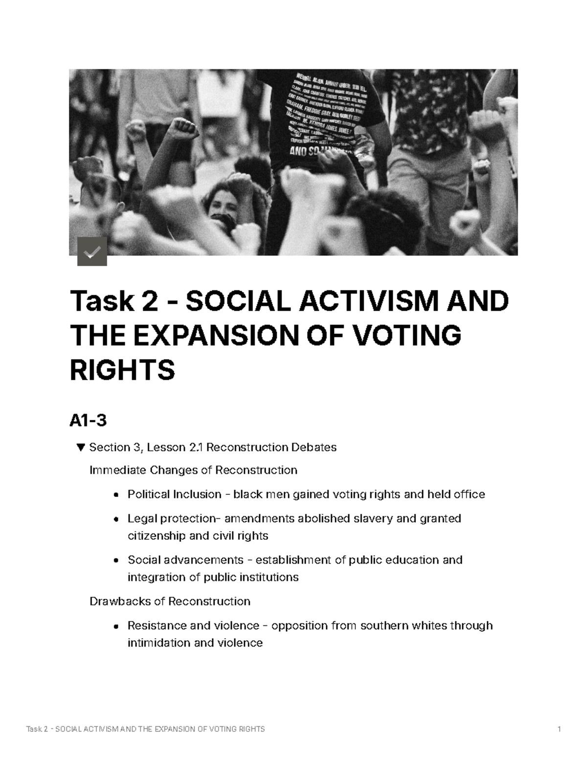 D267 Task 2: Notes on Social Activism & the Expansion of Voting Rights ...