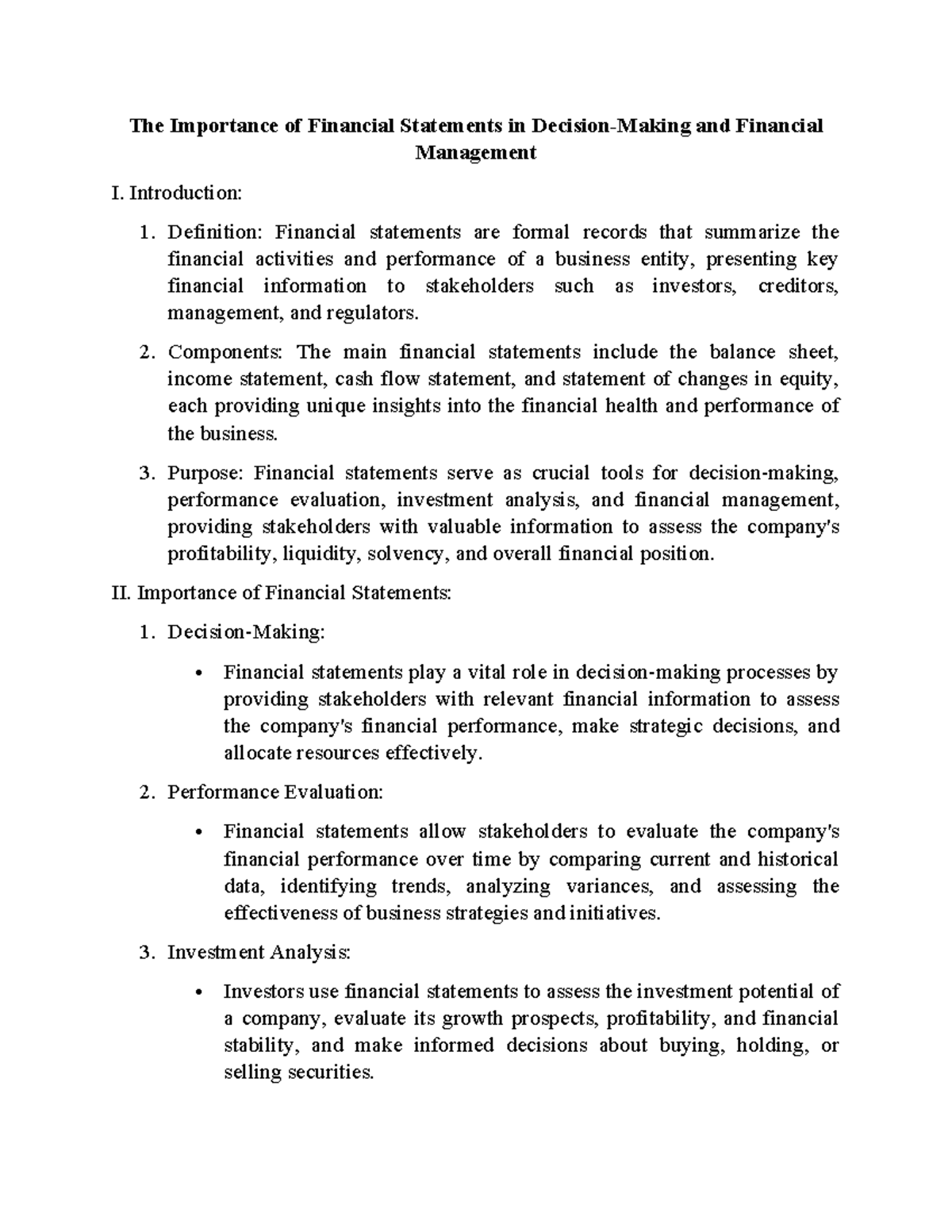 The Importance of Financial Statements in Decision - Introduction: 1 ...