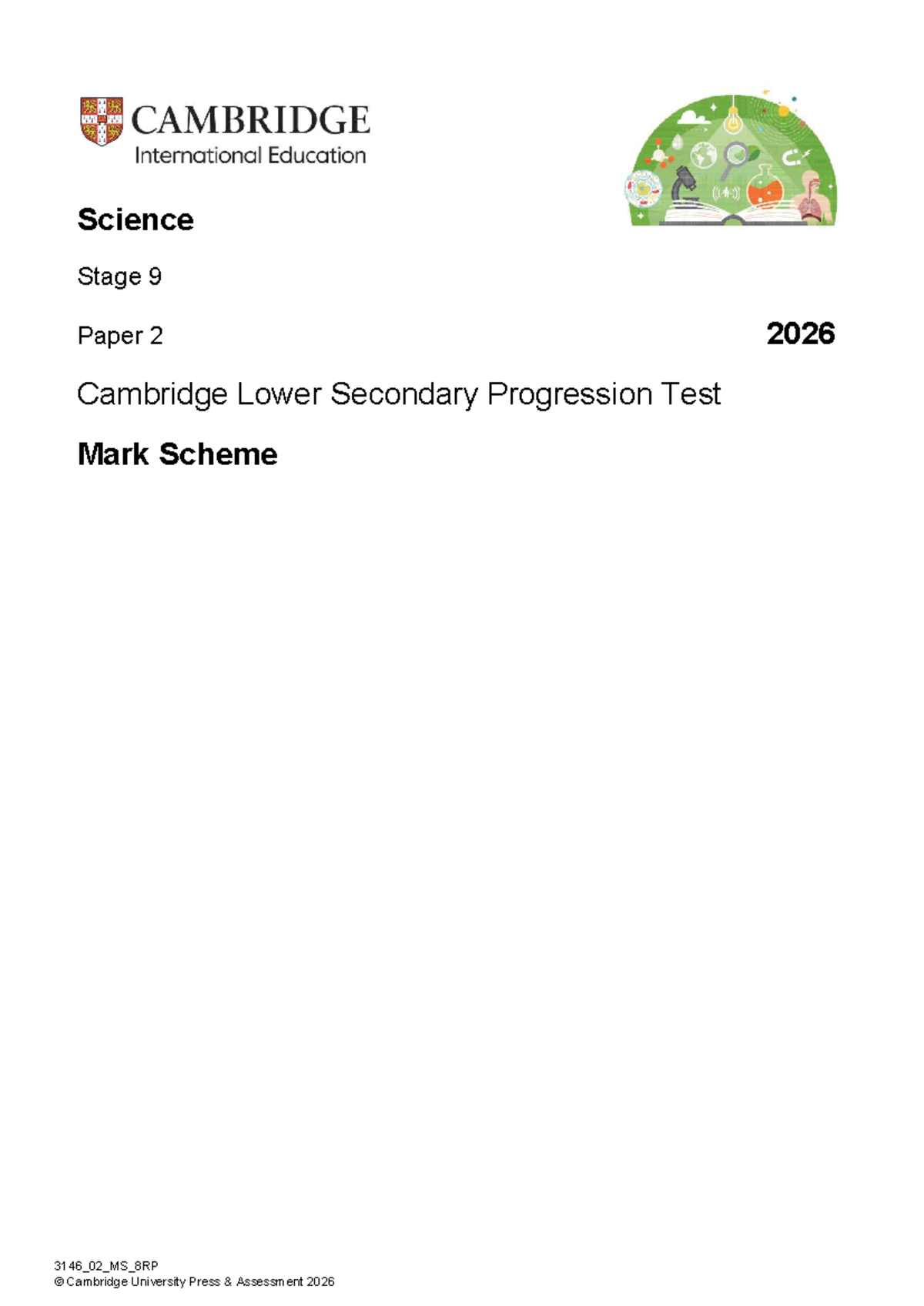 Science Stage 9 Paper 2 Mark Scheme 3146_02_MS_2026 - Studocu