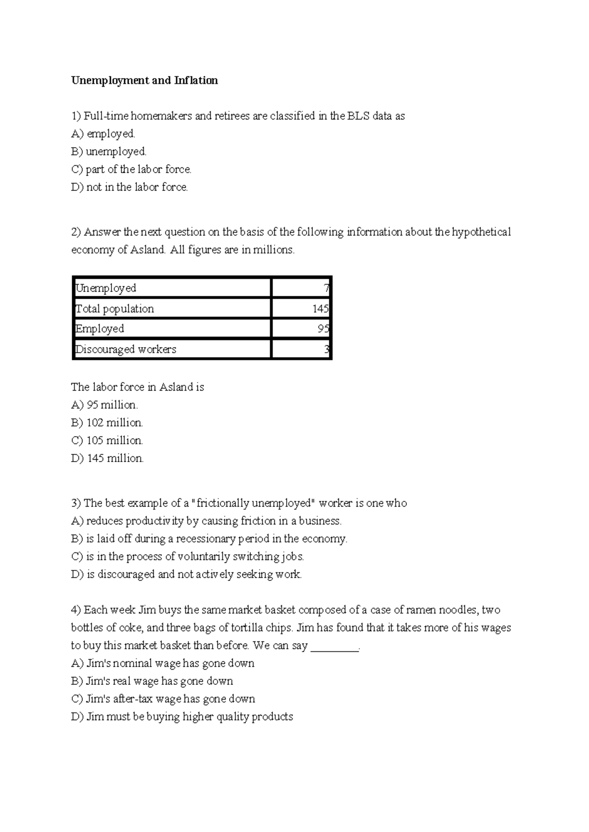 Unemployment & Inflation Analysis: Sample Q&A (Econ 101) - Studocu