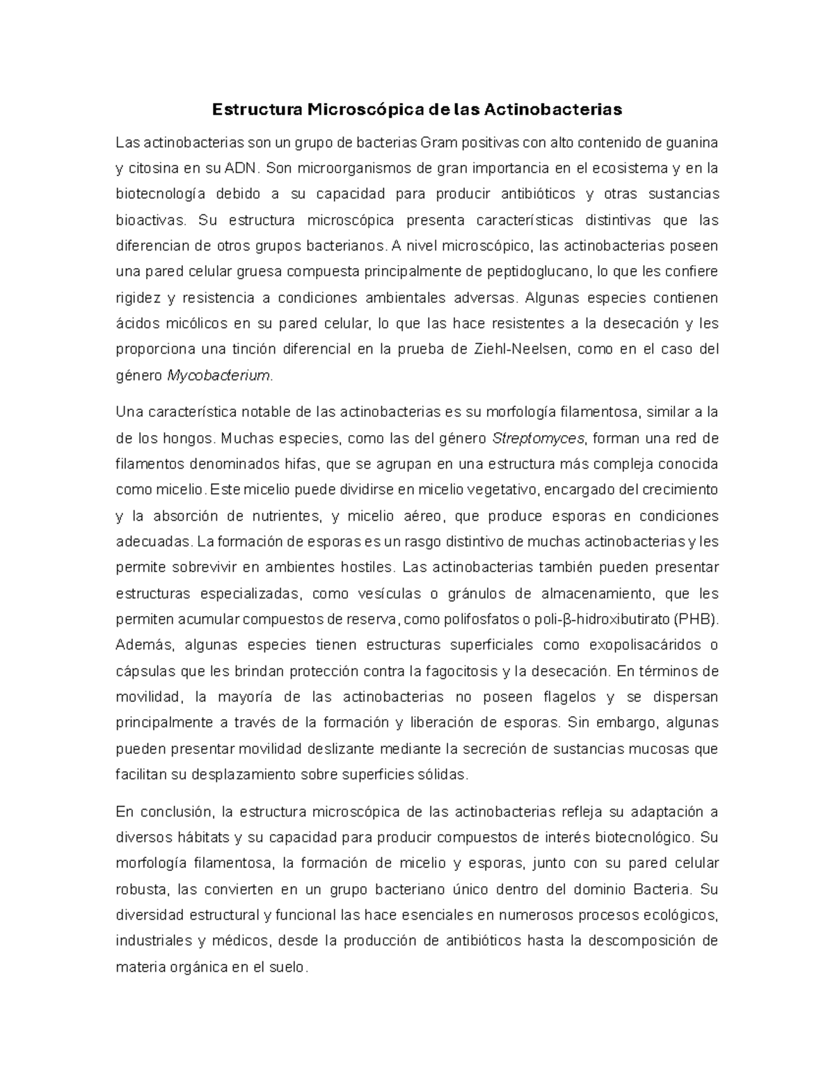 Estructura Microscópica y Características de Actinobacterias - Studocu
