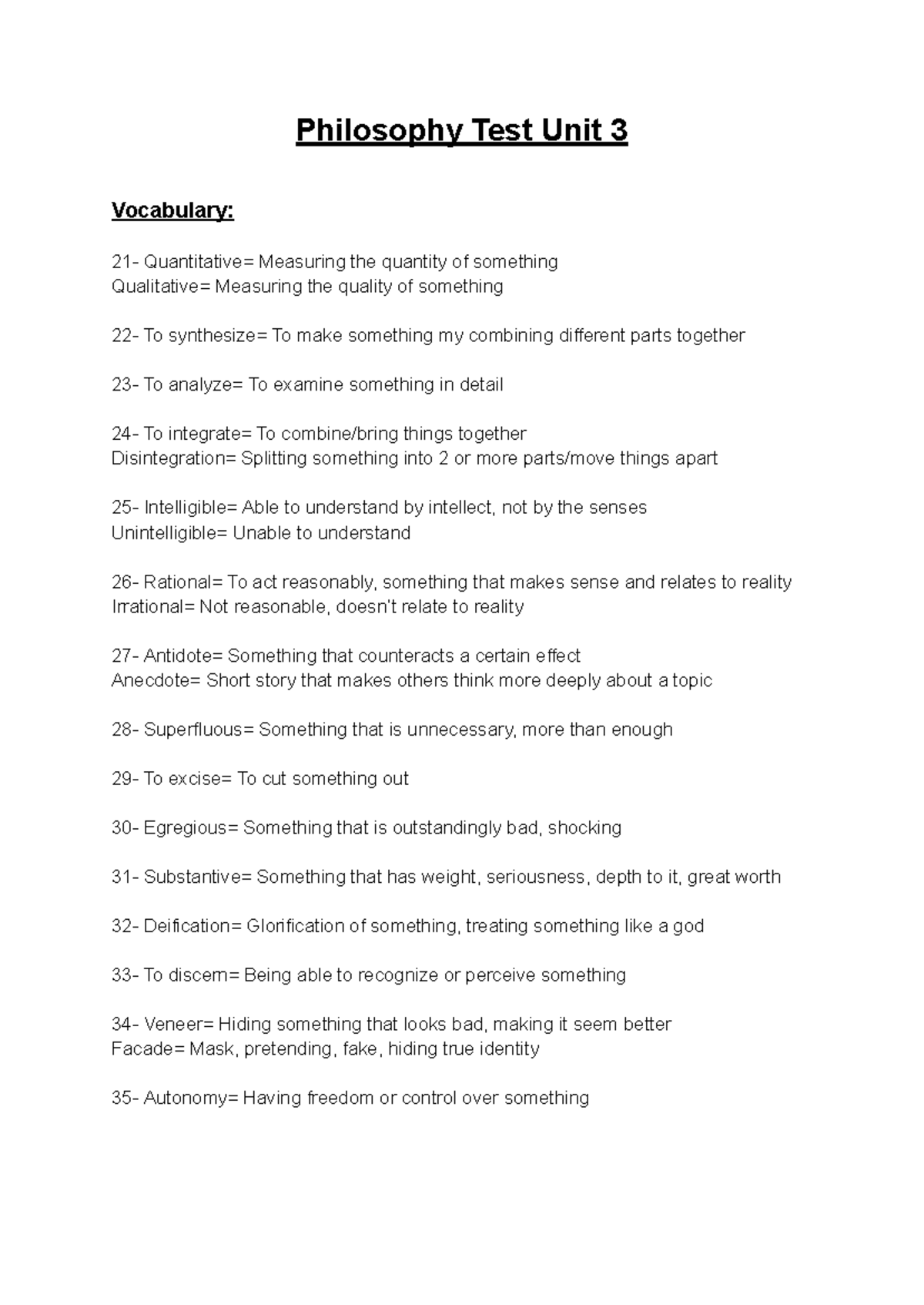 Philosophy Test Unit 3: Review Notes and Key Concepts - Studocu