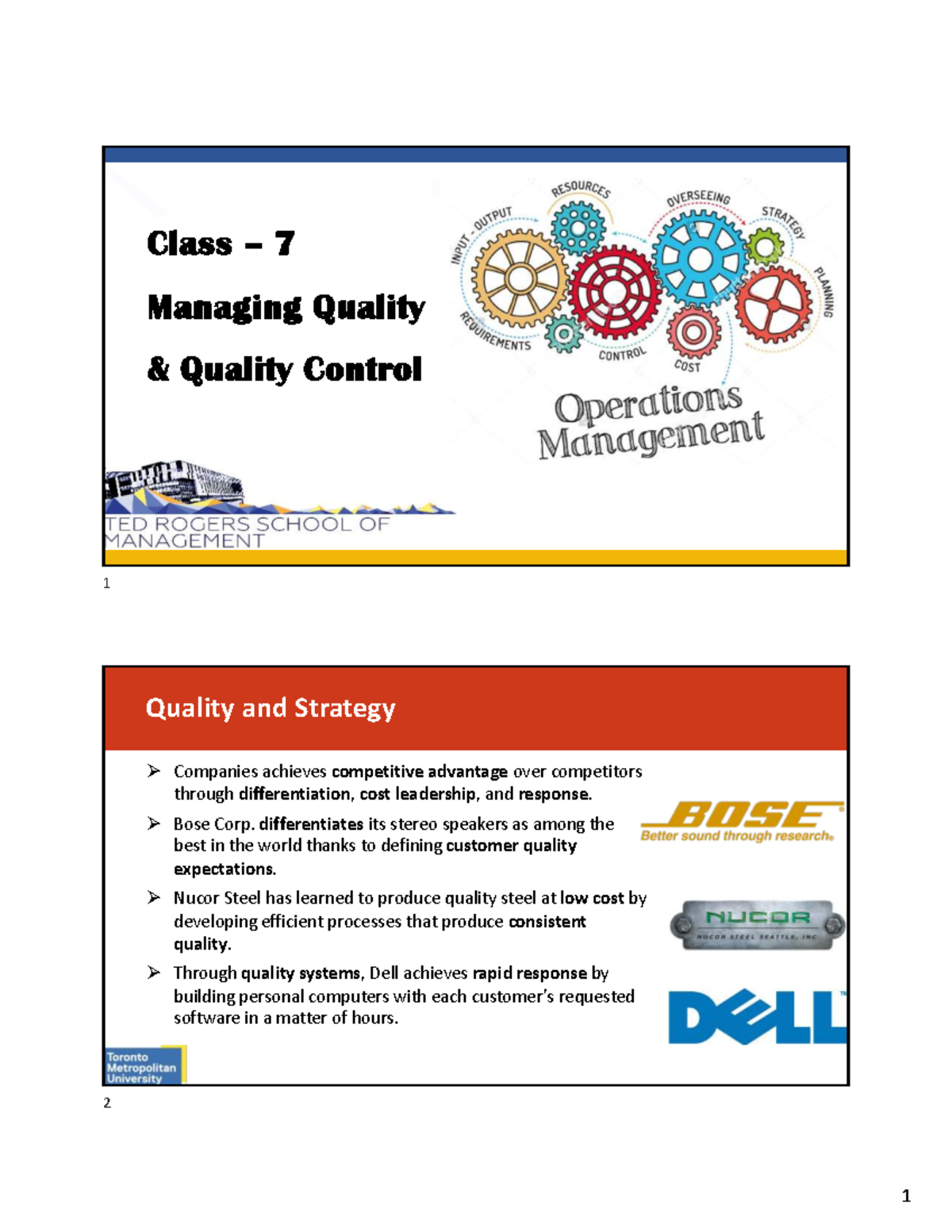Class 7 Quality Management: Strategies, TQM, and Control Tools - Studocu