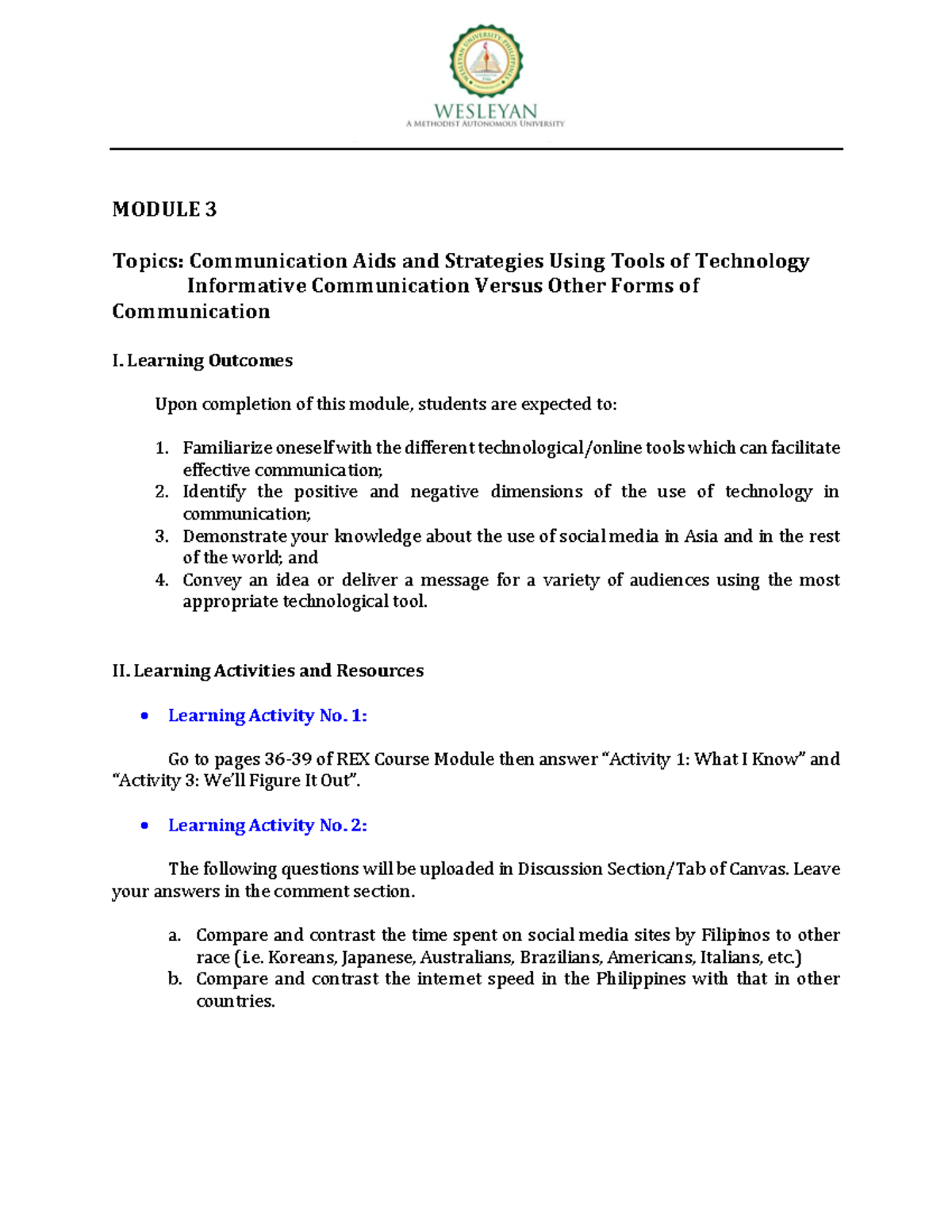Module 3 GEC2 - ans - MODULE 3 Topics: Communication Aids and ...