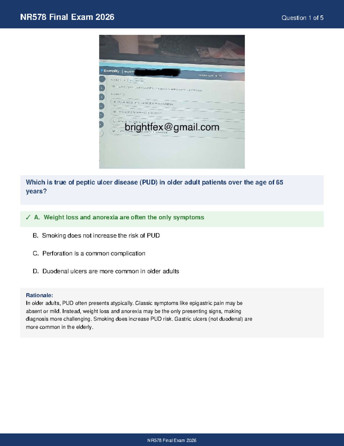 NR578 Final Exam 2026: Key Questions on PUD and MI in Older Adults ...